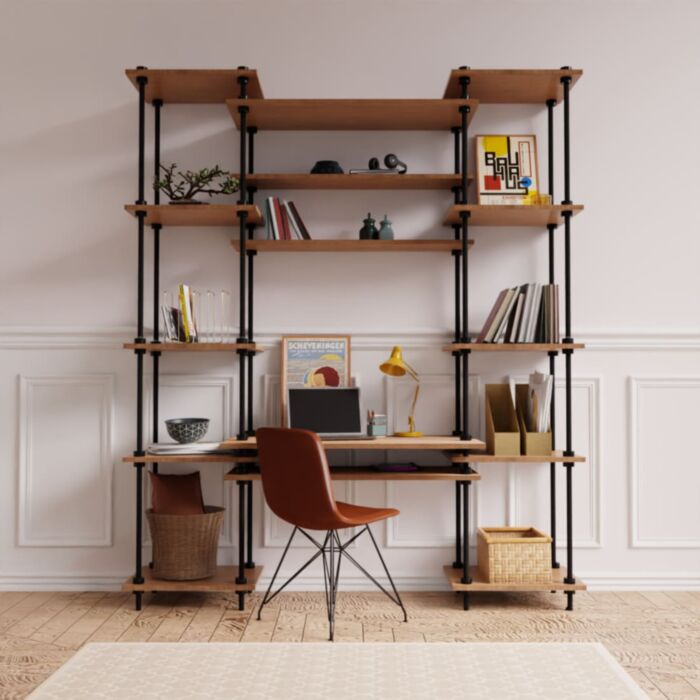 Schreibtisch mit Regal 185x85x35/52,5cm und Wandregal 185x43x35cm mit ...